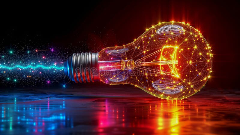 Futuristic Light Bulb with Digital Energy Flow and Glowing Nodes Stock ...