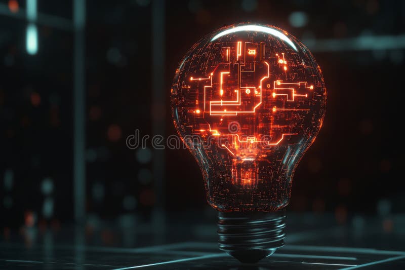 Futuristic Light Bulb Featuring an Intricate Microcircuit Design that ...