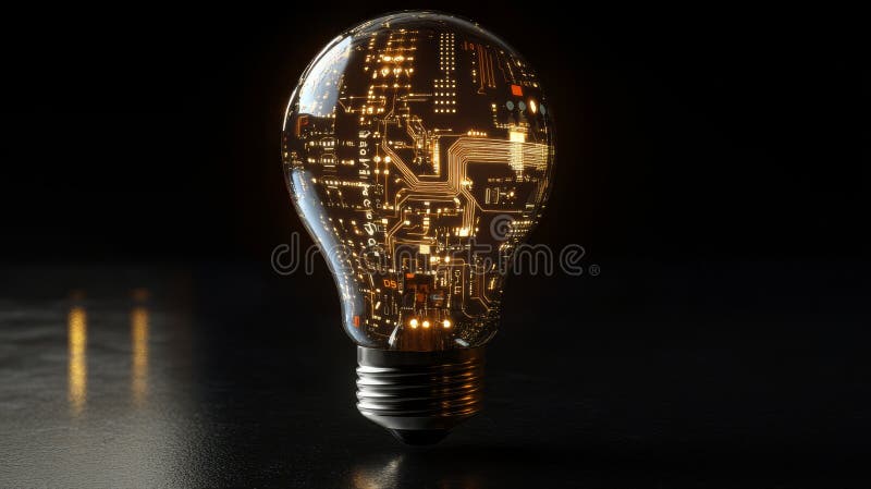A Futuristic Light Bulb Featuring a Microcircuit Design for Modern and ...