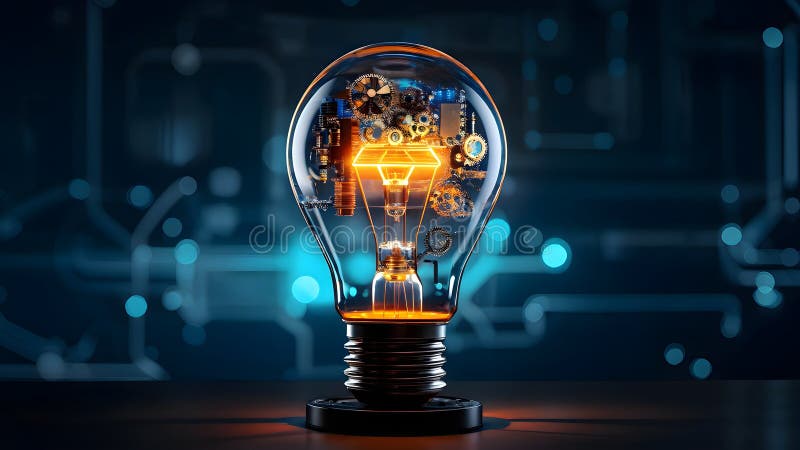 Futuristic Light Bulb with Gears, Glowing Technology, Innovation ...