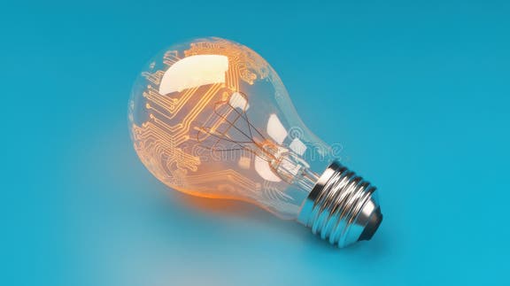 A Futuristic Light Bulb Glowing with Circuit Patterns Against a Teal ...