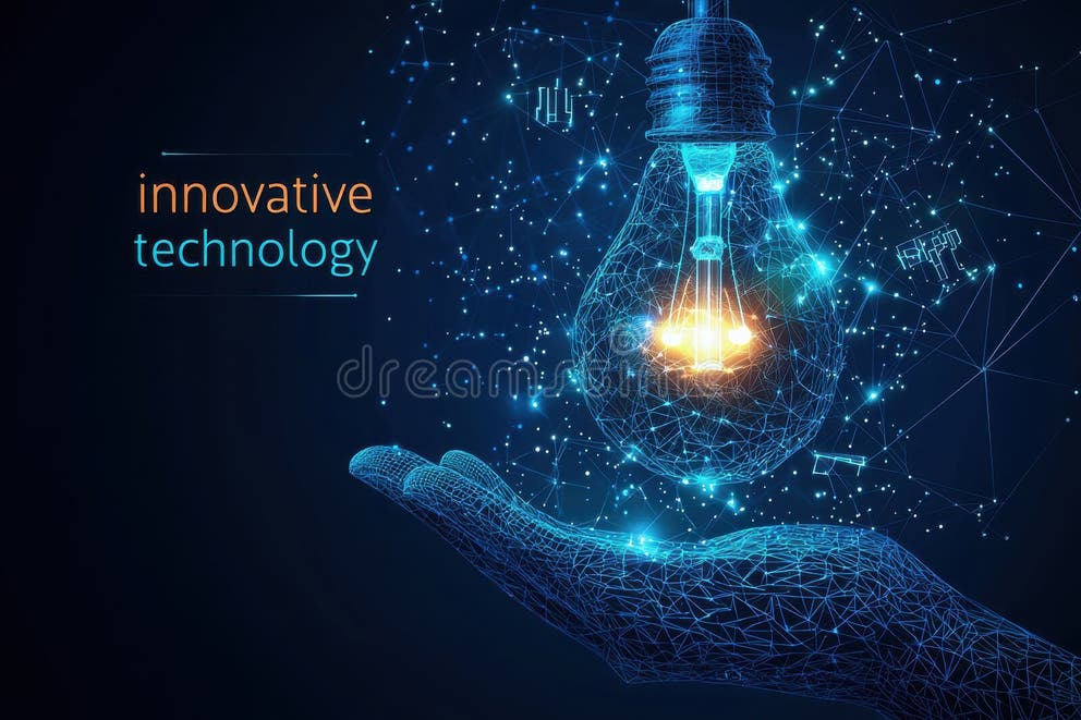 Futuristic Light Bulb in Hand Representing Innovative Technology and ...