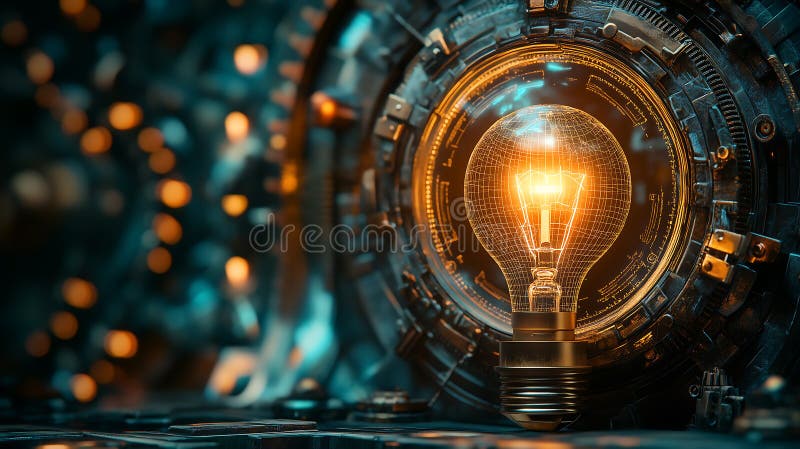Futuristic Light Bulb Surrounded by Technology Stock Illustration ...