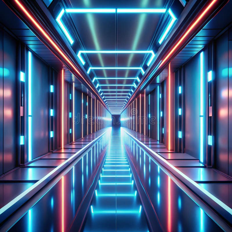 Abstract Futuristic Light Corridor Interior, Modern Minimal Background ...