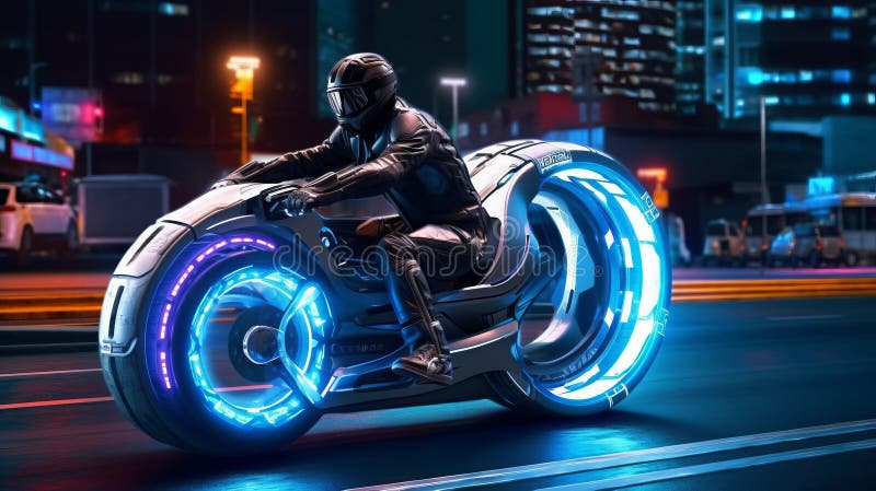 Futuristic Light Cycle. Generative AI Stock Illustration - Illustration ...