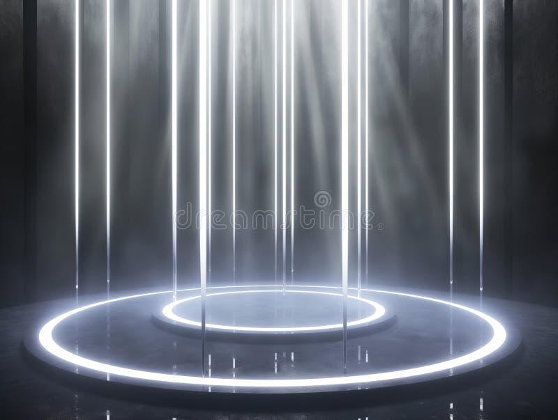 Futuristic Light Installation with Glowing Rings Stock Photo - Image of ...