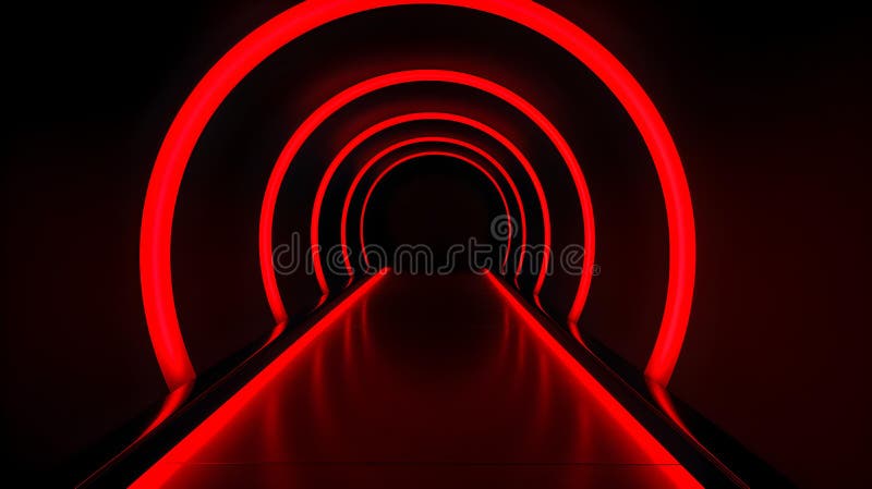 Futuristic Light Red Neon Portal in the Dark Stock Illustration ...