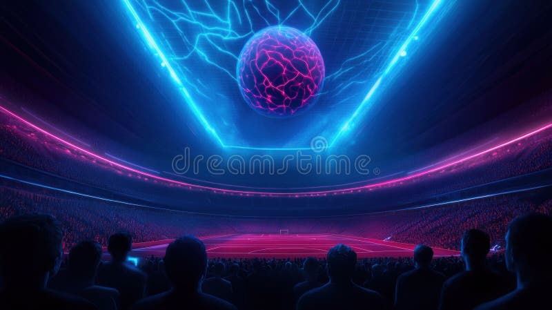 Futuristic Light Show in a Packed Stadium Stock Illustration ...