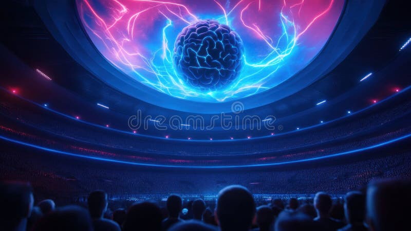 Futuristic Light Show in a Packed Stadium Stock Illustration ...