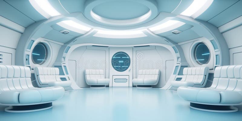 A Futuristic Light Space Station Room with Two Couches. Generative AI ...