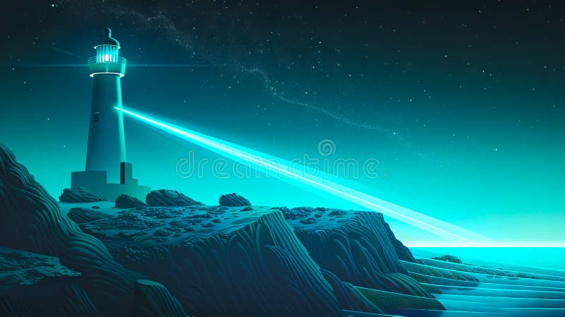 Futuristic Lighthouse Shining Bright Under a Starry Sky at Night ...