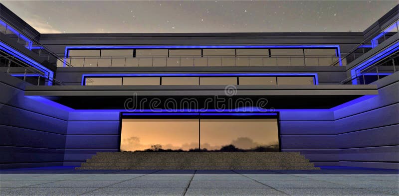 Futuristic Lighting Design in Blue for a Building Built by Humans on ...