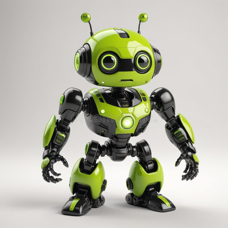 Futuristic Lime Green Robot with Glowing Chest on White Concept of ...