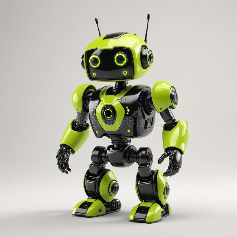 Futuristic Lime Green Robot with Glowing Chest on White Concept of ...