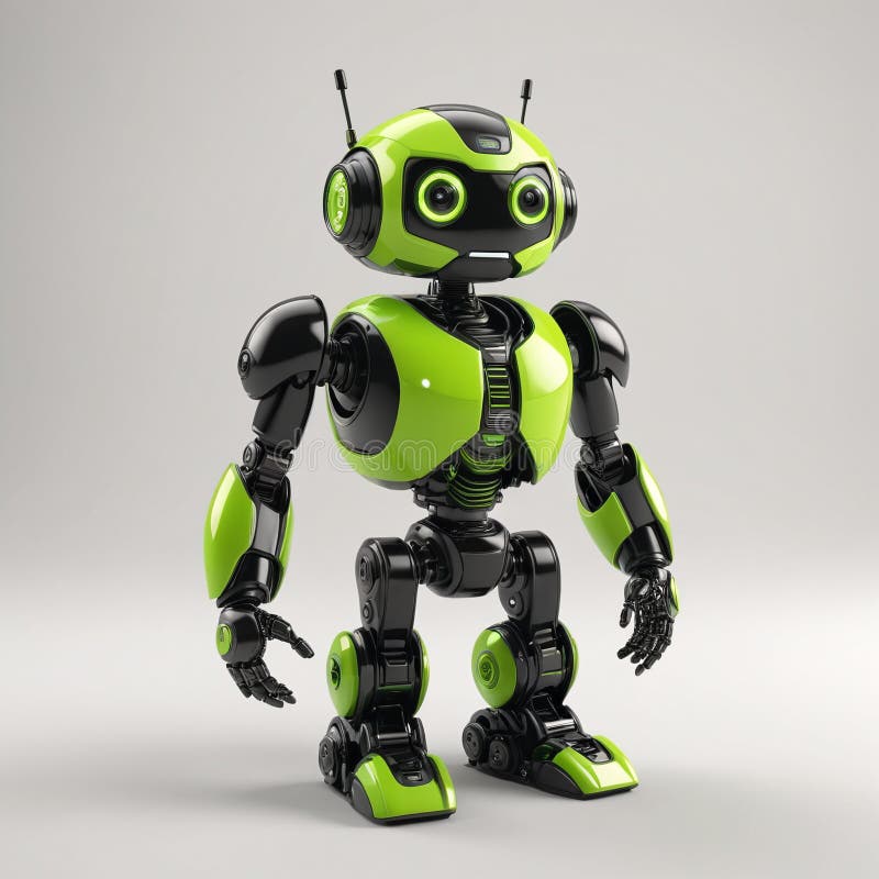 Futuristic Lime Green Robot with Glowing Chest on White Concept of ...