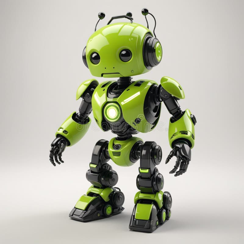 Futuristic Lime Green Robot with Glowing Chest on White Concept of ...