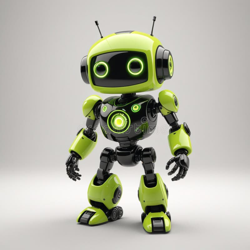 Futuristic Lime Green Robot with Glowing Chest on White Concept of ...