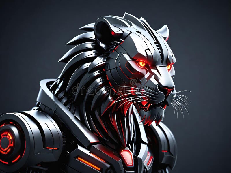 Futuristic Lion Robot Head with Glowing Eyes. High Quality Illustration ...