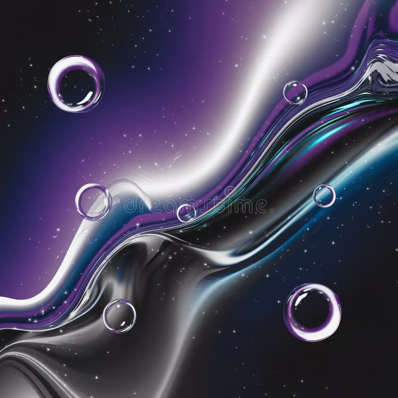 Futuristic Liquid Flow with Bubbles and Starry Background Stock ...