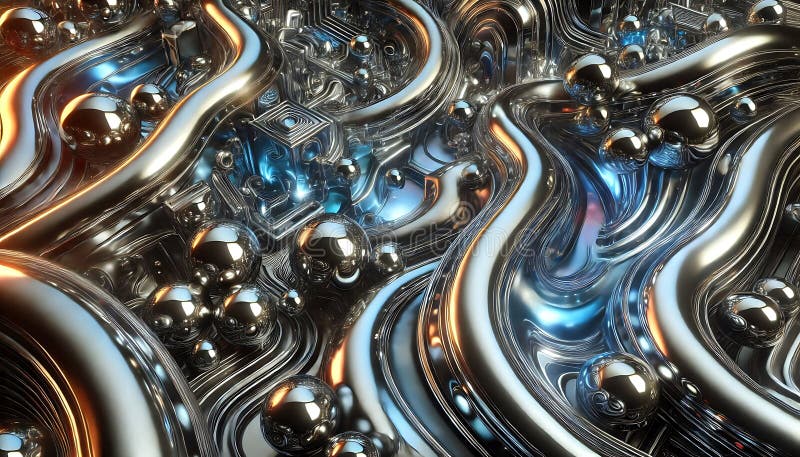 Futuristic Liquid Metal Background with Morphing 3D Shapes, Reflective ...