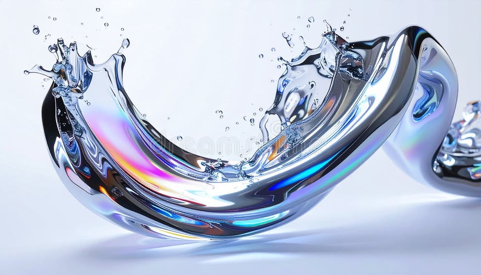 Futuristic Liquid Metal Splash with Holographic Reflections on White ...