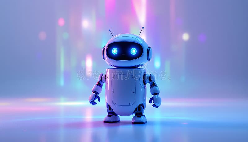 Futuristic Little Robot in Neon Lights Stock Illustration ...