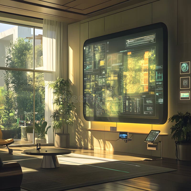 Futuristic Living Room with a High-tech Display. Stock Illustration ...