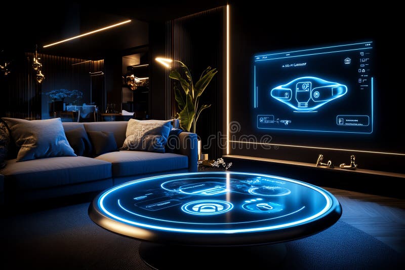 Futuristic Living Room with Holographic Interface and Advanced ...