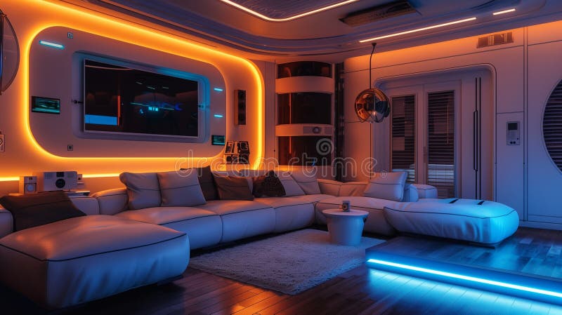 A Futuristic Living Room with Innovative Lighting, a Minimalist ...