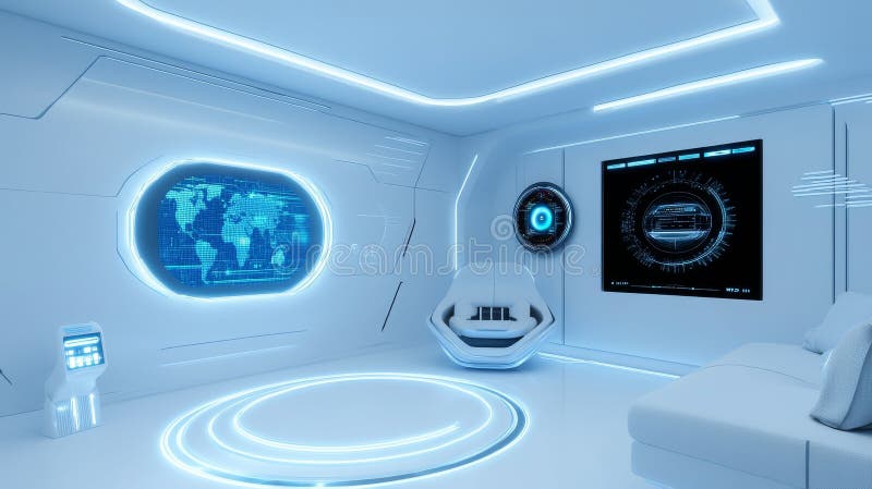 Futuristic Living Room Interactive Displays Modern Sleek Technology ...