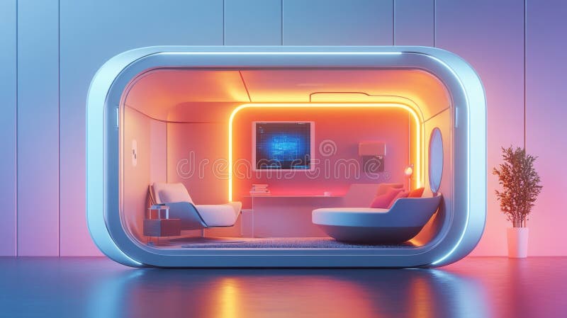 Futuristic Living Room with Neon Lighting and Modern Design Elements ...