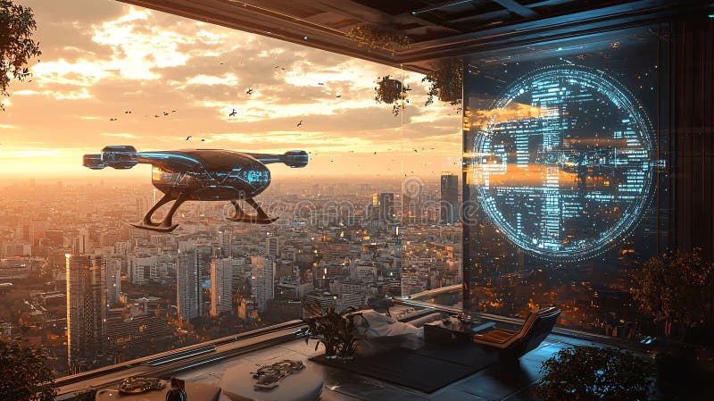 Future city stock illustration. Illustration of highrise - 374037725