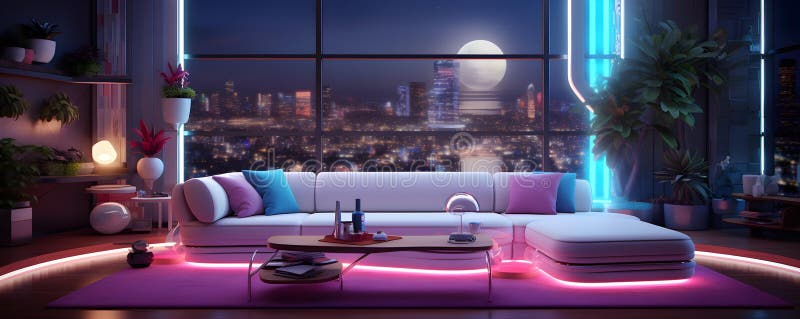 Futuristic Living Room Virtual Background for Live Streaming. Concept ...