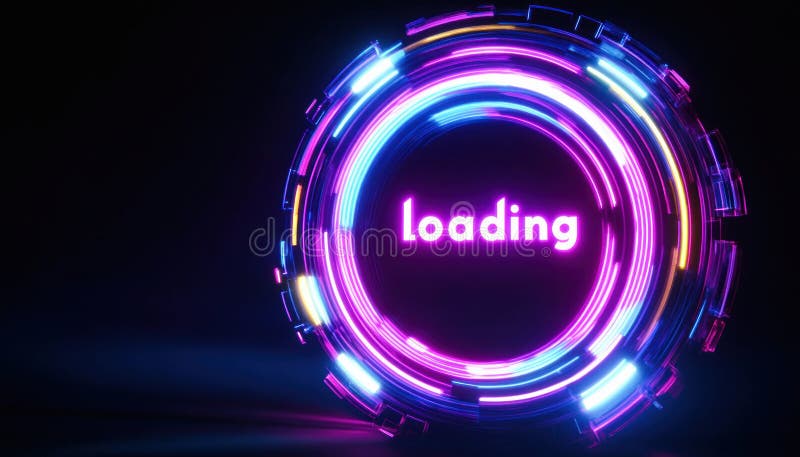 Futuristic Loading Neon Sign Glowing in Dark Background Stock Image ...