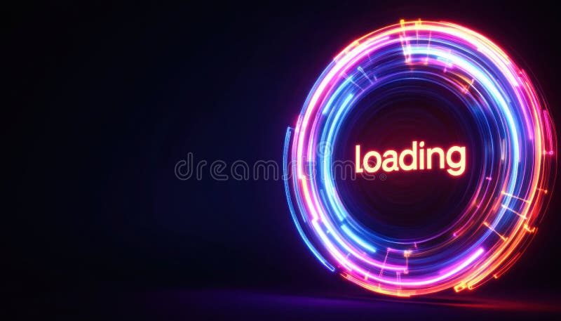 Futuristic Loading Neon Sign Glowing in Dark Background Stock Image ...