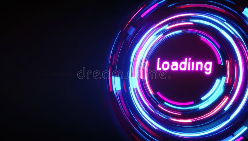 Futuristic Loading Neon Sign Glowing in Dark Background Stock Image ...