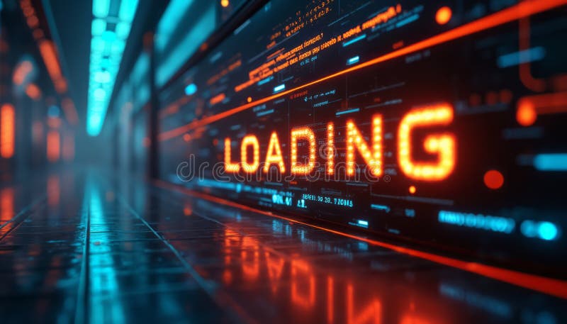 Futuristic Loading Screen with Glowing Orange Text Stock Image - Image ...