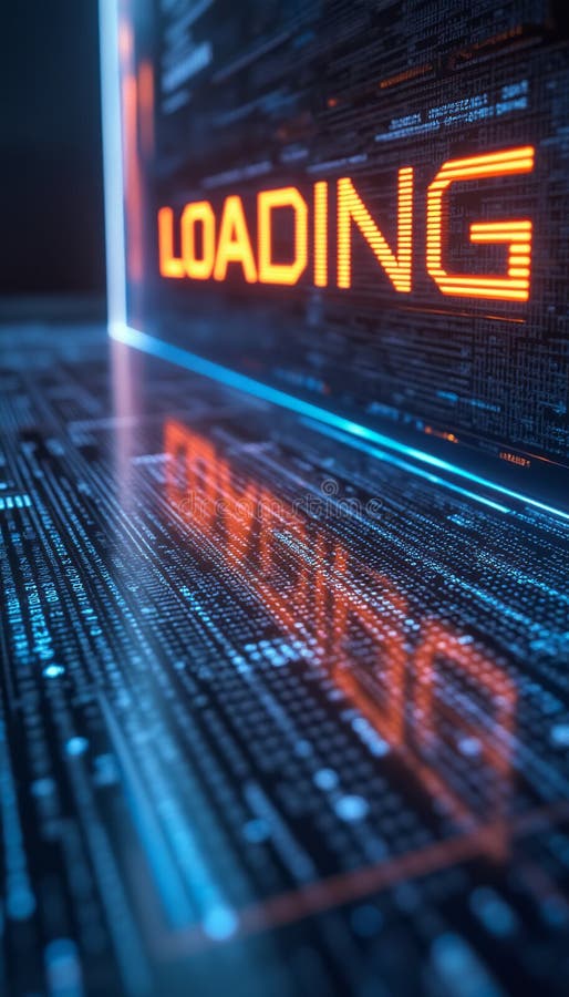 Futuristic Loading Screen with Glowing Text and Digital Patterns Stock ...