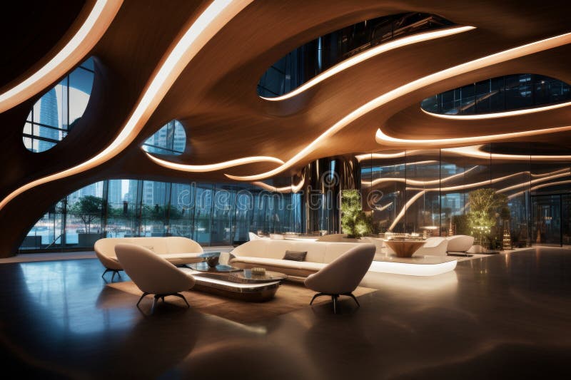 Futuristic Lobby a Digital Oasis Showcasing Modern Elegance and ...