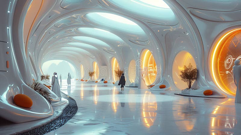 Futuristic Lobby with Interactive Installations and High-tech Features ...