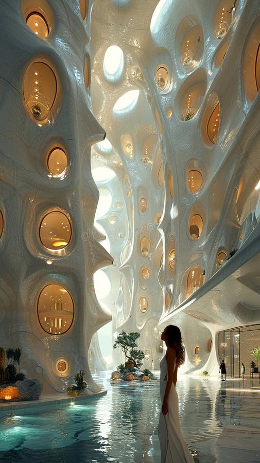 Futuristic Lobby with Interactive Installations and High-tech Features ...