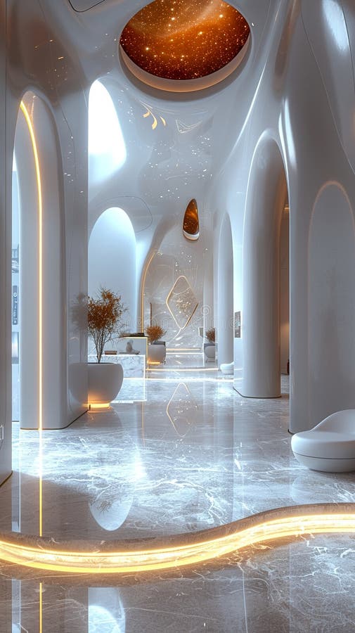 Futuristic Lobby with Interactive Installations and High-tech Features ...