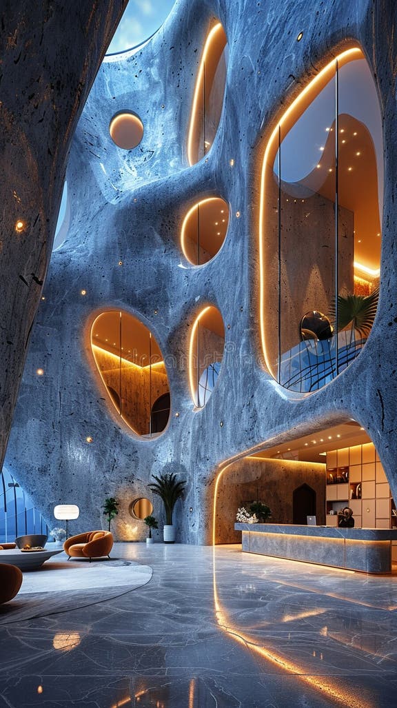 Futuristic Lobby with Interactive Installations and High-tech Features ...