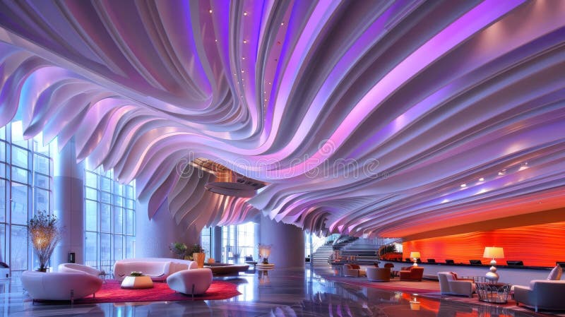 Futuristic Lobby with Vibrant Flowing Design Elements Stock ...