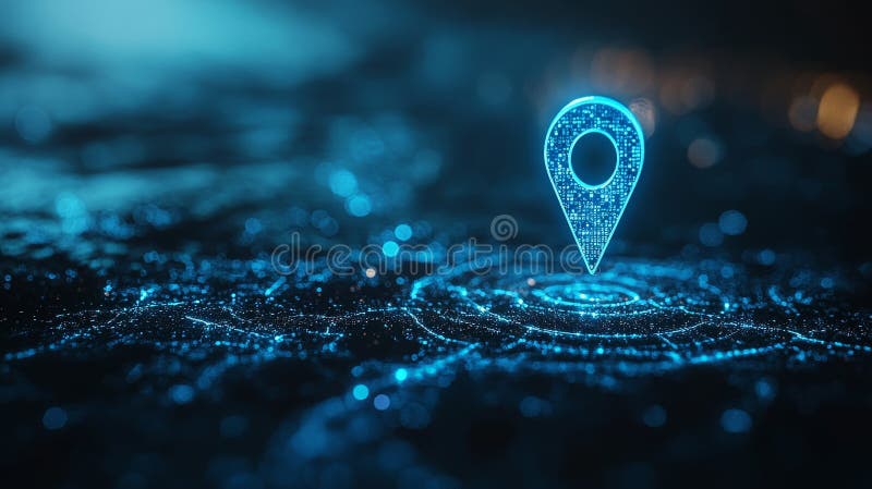 A Futuristic Location Pin Embedded within a Digital Matrix ...