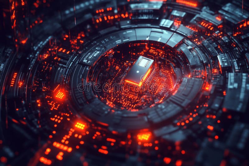 Futuristic Lock in Cybersecurity Matrix Stock Illustration ...