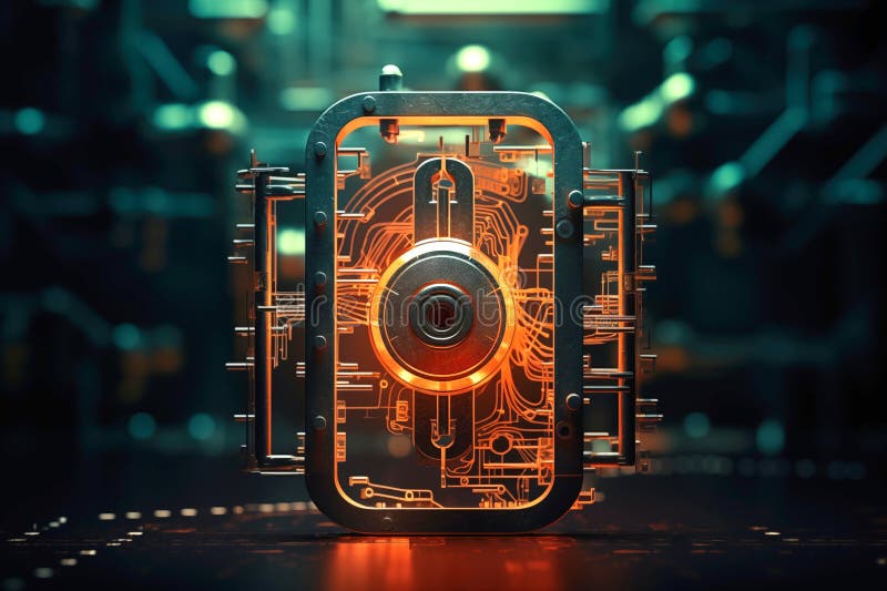 Futuristic Lock with Glowing Circuitry Showcased Against a Digital ...