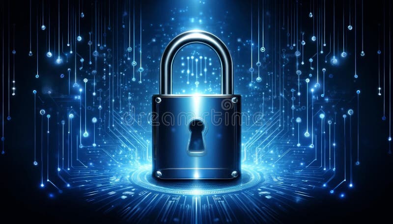 Futuristic Lock and Glowing Digital Circuit Lines, Symbolizing ...