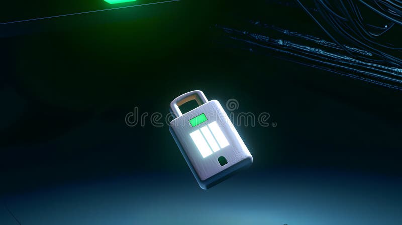 A Futuristic Lock Glowing in a Digital Space Stock Illustration ...