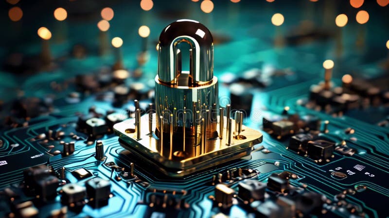 Futuristic Lock Technology on Circuit Board: Digital Security Concept ...